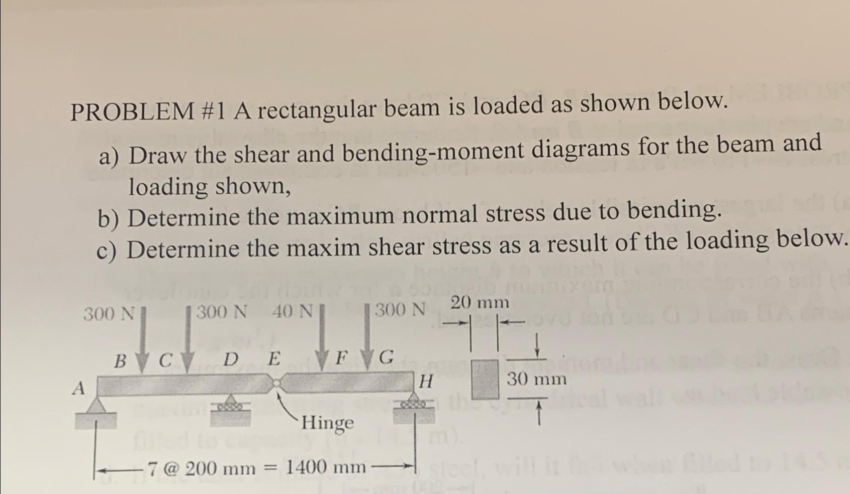 Solved PROBLEM #1 ﻿A rectangular beam is loaded as shown | Chegg.com