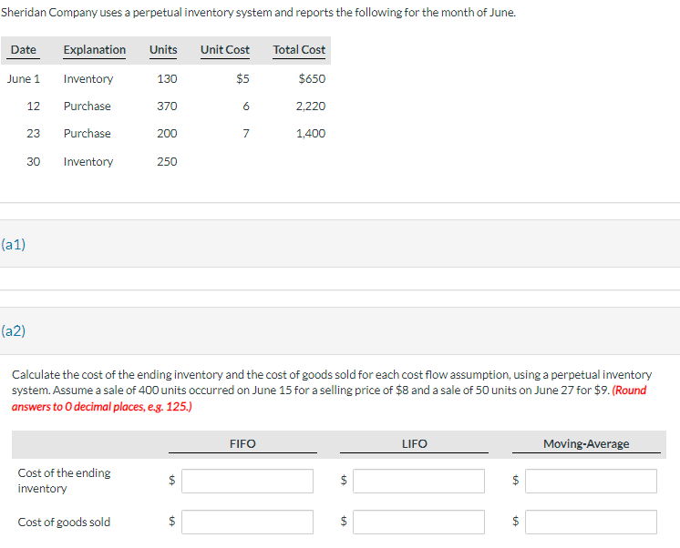 Solved Sheridan Company uses a perpetual inventory system | Chegg.com