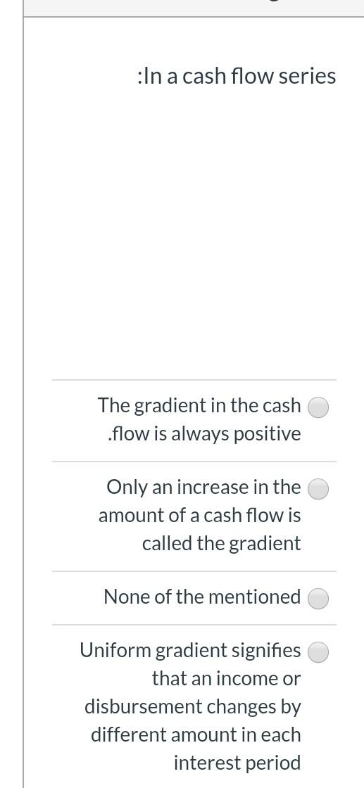 Solved :In a cash flow series The gradient in the cash flow | Chegg.com