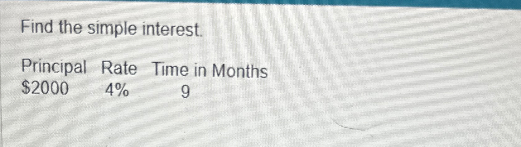 Solved Find the simple interest.Principal Rate Time in | Chegg.com