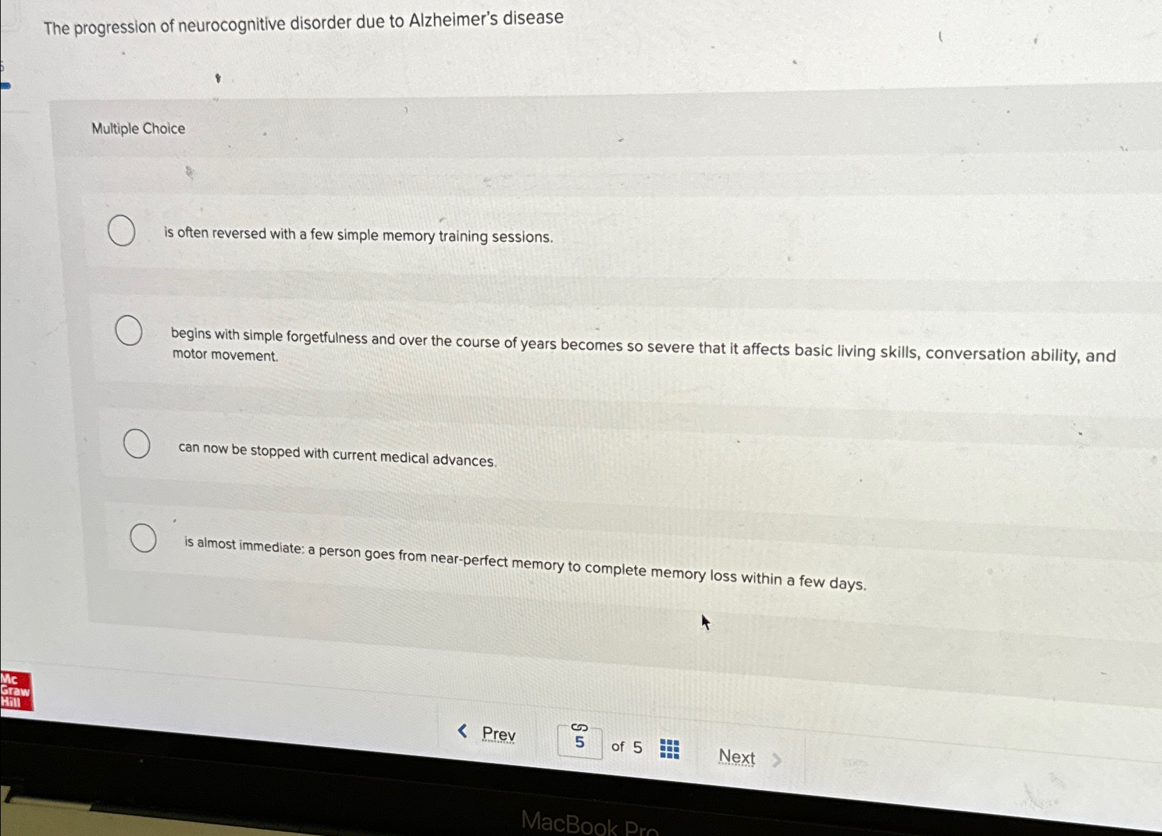 Solved The progression of neurocognitive disorder due to | Chegg.com
