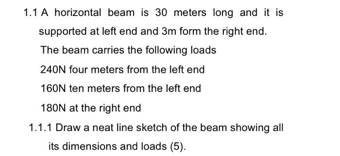 [Solved]: ( 1.1 mathrm{~A} ) horizontal beam is 30 meter