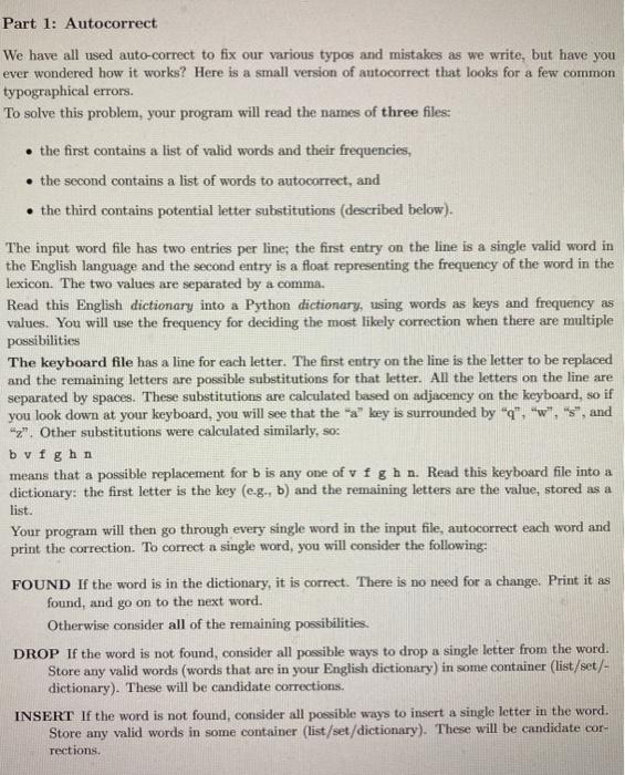 Solved Part 1: Autocorrect We have all used auto-correct to | Chegg.com
