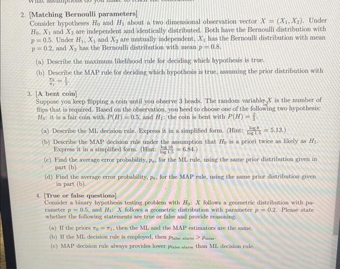 2. [Matching Bernoulli parameters] Consider | Chegg.com