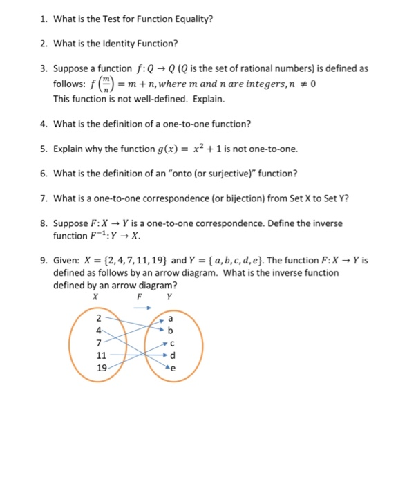 Solved 1. What is the Test for Function Equality? 2. What is | Chegg.com