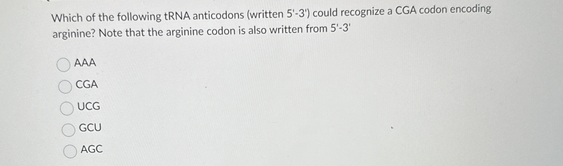 Solved Which of the following tRNA anticodons (written | Chegg.com