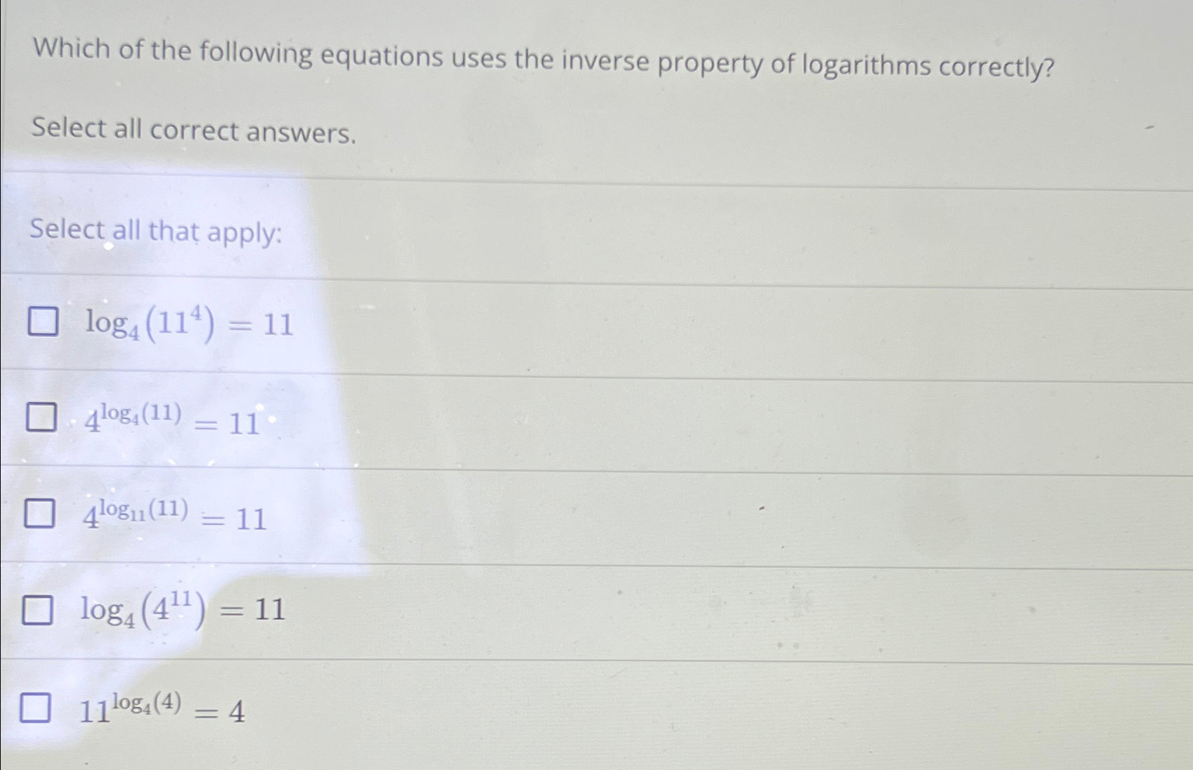 Solved Which of the following equations uses the inverse | Chegg.com