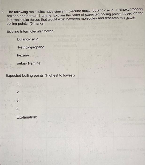 Solved The following molecules have similar molecular mass; | Chegg.com