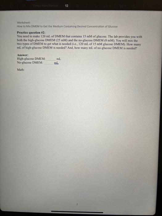 Solved Worksheet: How to Mir DMEM to Get the Medium | Chegg.com