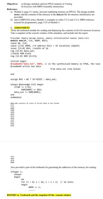 Write the testbench module for reading and displaying | Chegg.com