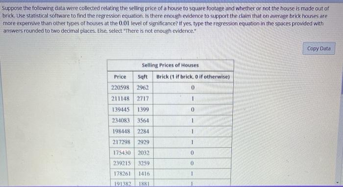 Solved Suppose the following data were collected relating | Chegg.com