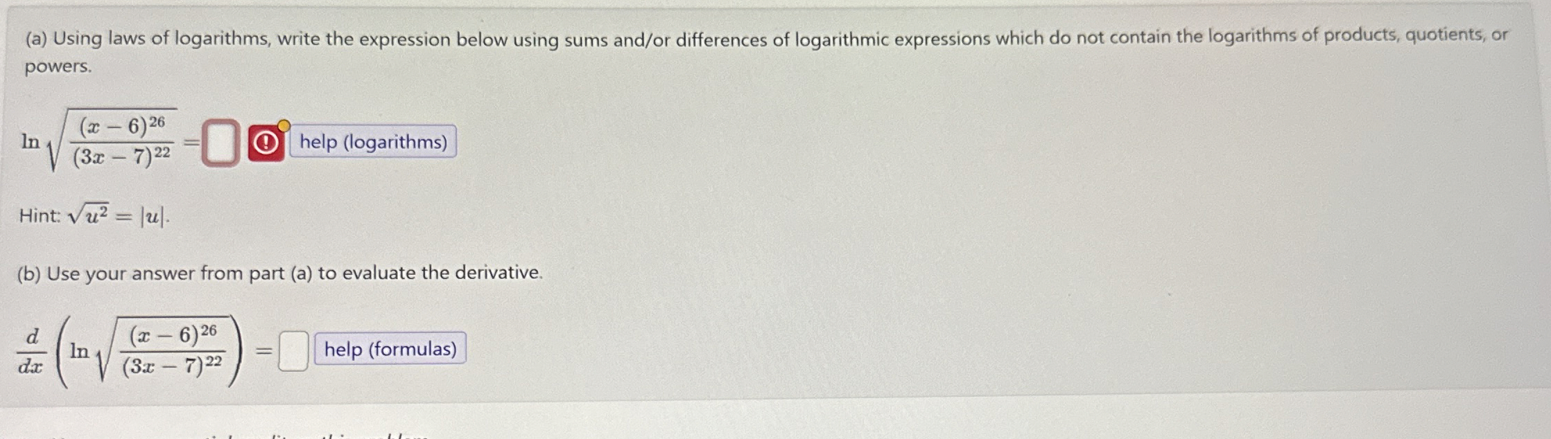 Solved (a) ﻿Using laws of logarithms, write the expression | Chegg.com
