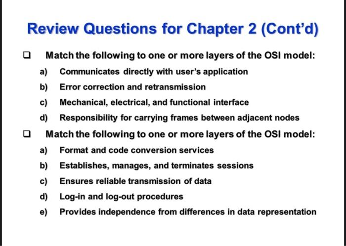 Solved Review Questions for Chapter 2 Which layers in the | Chegg.com