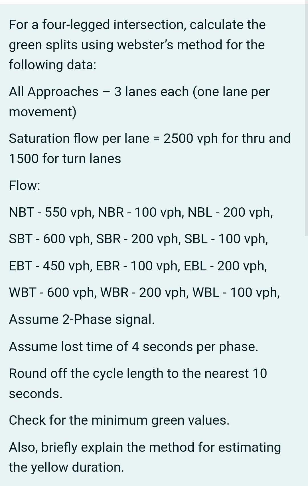 Solved For a four-legged intersection, calculate the green | Chegg.com