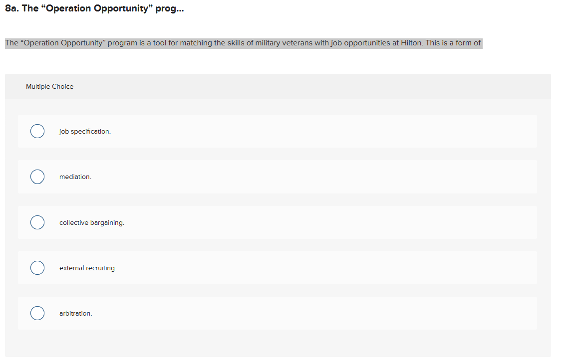 Solved 8a. ﻿The "Operation Opportunity" prog...The | Chegg.com