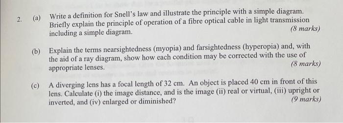 Solved 2. (a) Write a definition for Snell's law and | Chegg.com