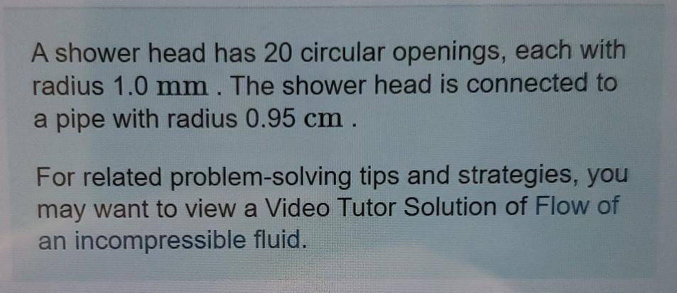 Solved A shower head has 20 circular openings, each with | Chegg.com