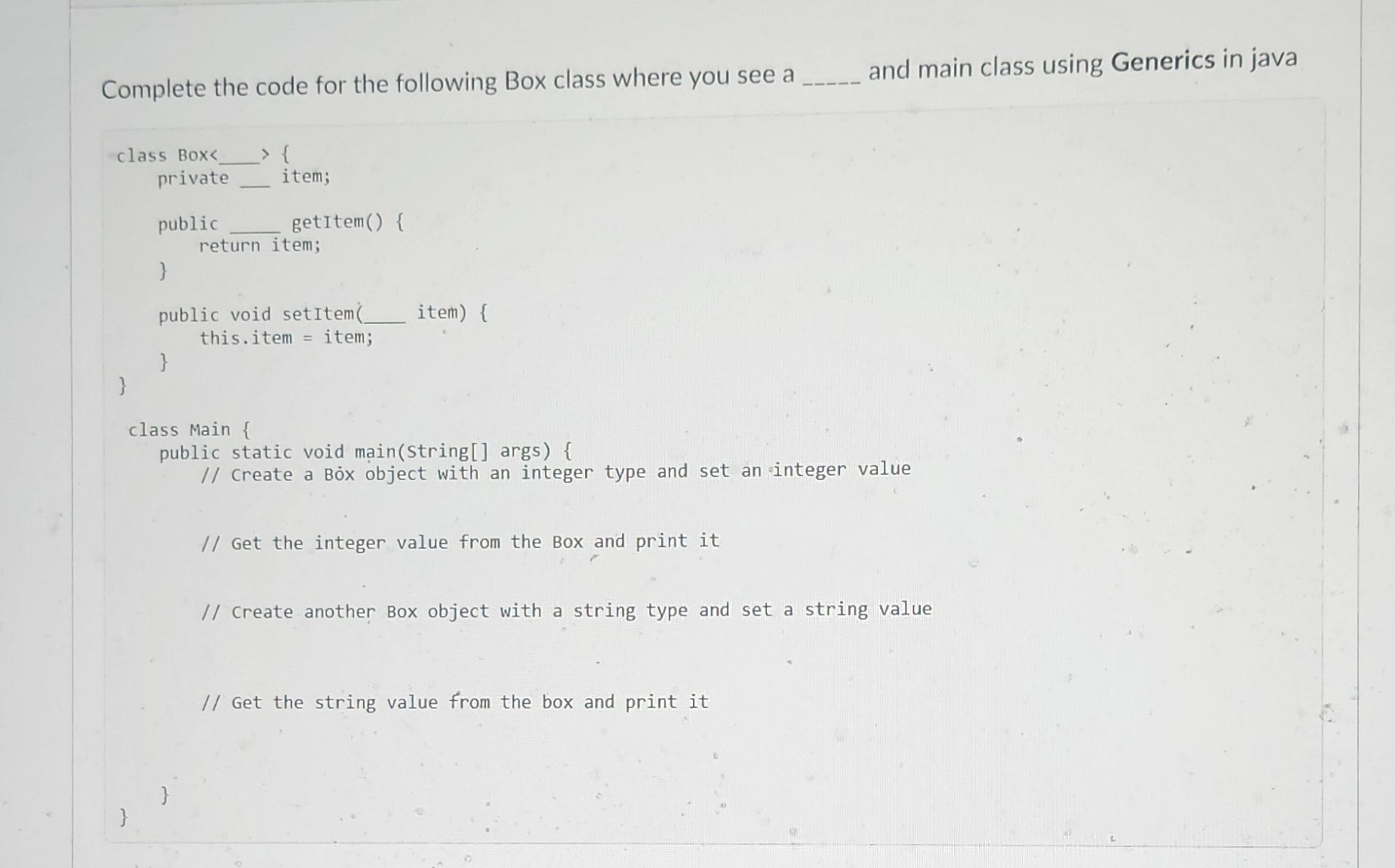Solved Complete the code for the following Box class where | Chegg.com