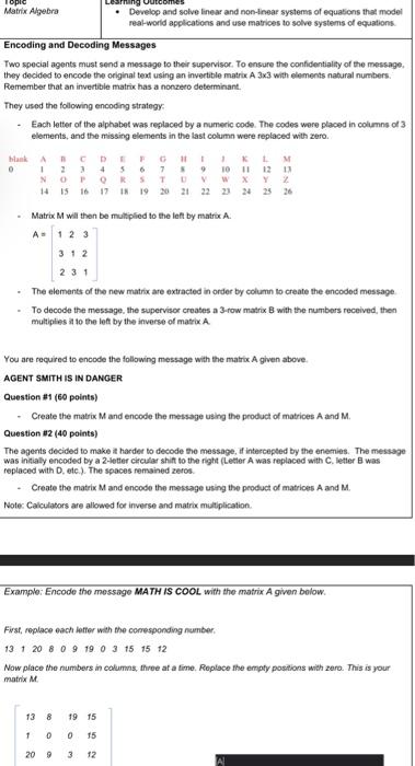 Encoding and Decoding Messages Two special agents | Chegg.com