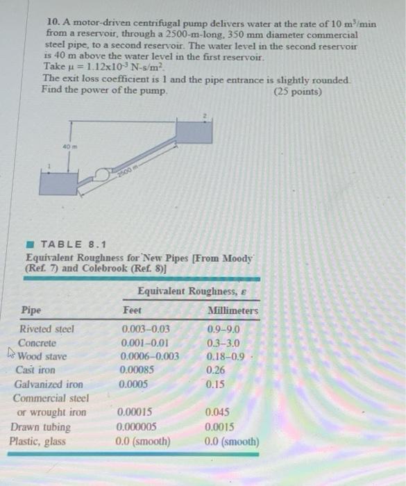 Solved 10. A motor-driven centrifugal pump delivers water at | Chegg.com