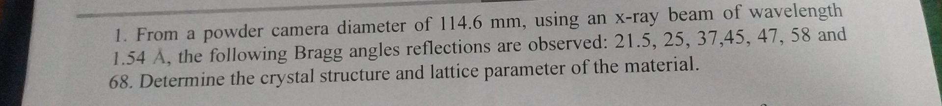 Solved 1. From a powder camera diameter of 114.6 mm, using | Chegg.com