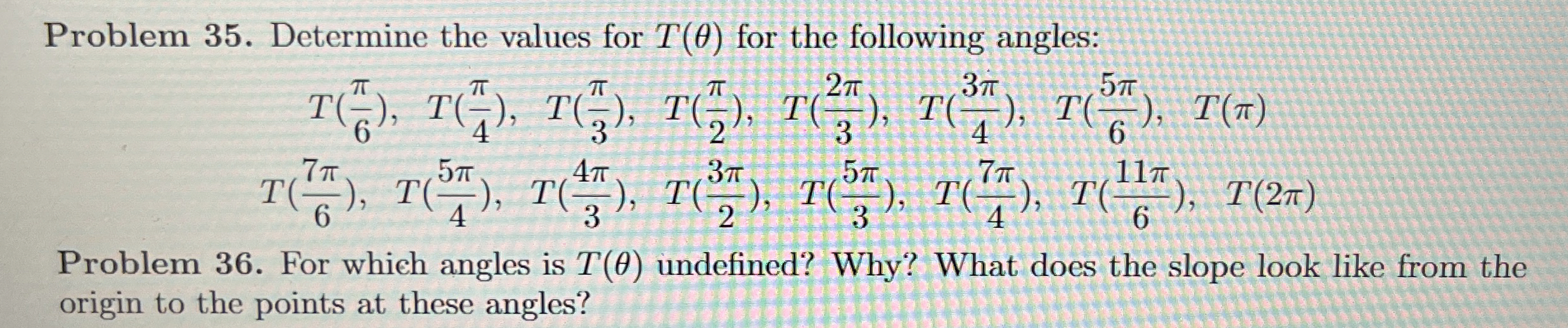 Solved Problem 35. ﻿Determine the values for T(θ) ﻿for the | Chegg.com