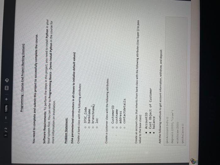 Solved Programming - Course-End Project (Banking Domain). | Chegg.com