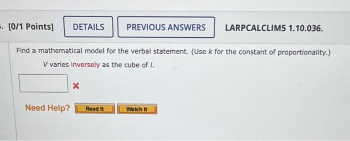 Solved Find a mathematical model for the verbal statement. | Chegg.com
