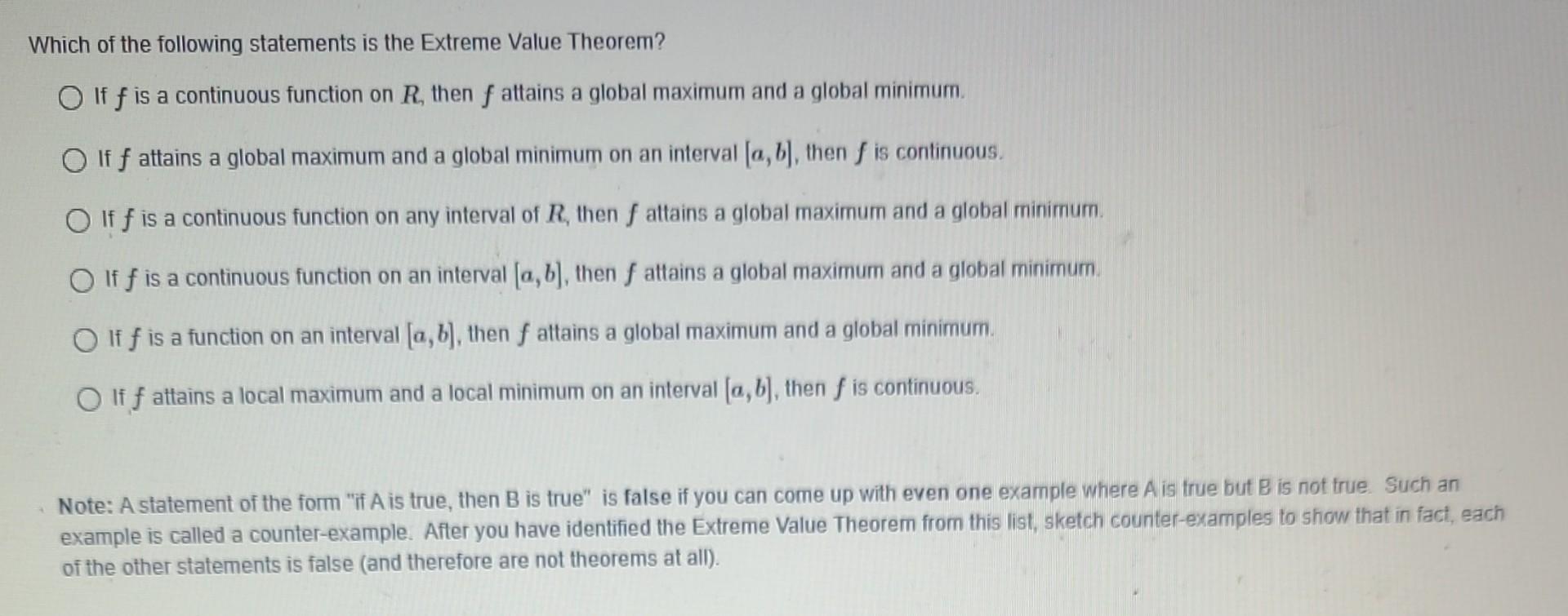 Solved Which of the following statements is the Extreme | Chegg.com