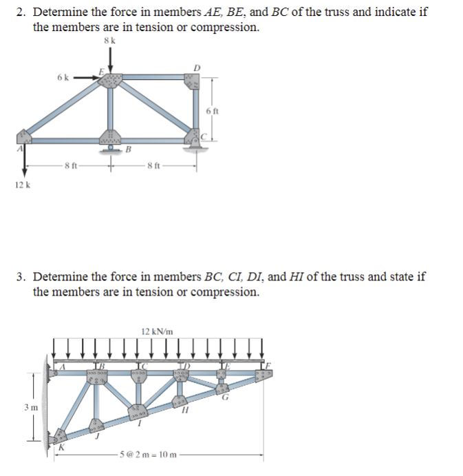 Solved Determine the force in members AE,BE, ﻿and BC ﻿of the | Chegg.com