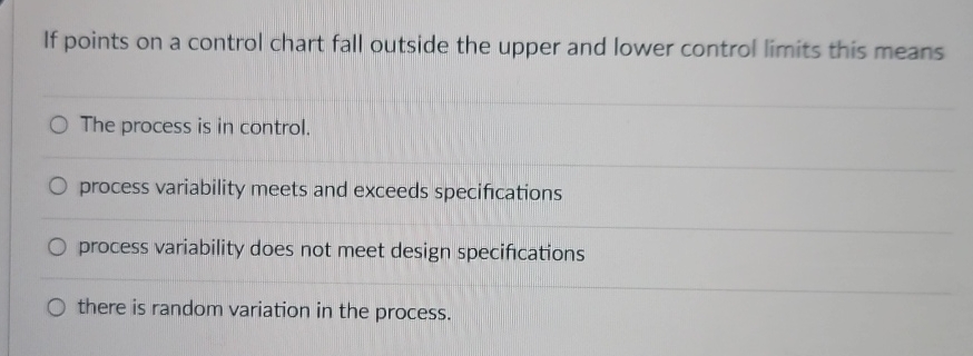Solved If points on a control chart fall outside the upper | Chegg.com