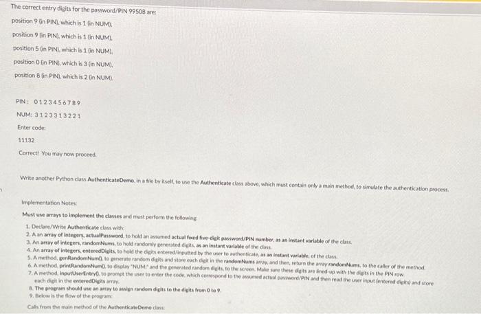 Solved Write a Python class named Authenticate, in a file by | Chegg.com