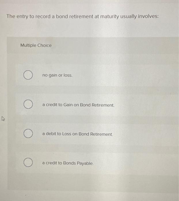 Solved The entry to record a bond retirement at maturity | Chegg.com