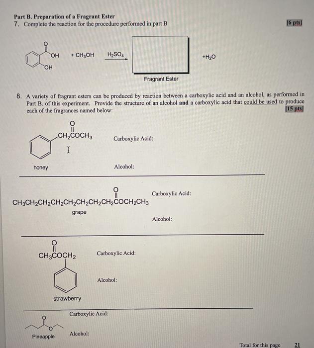 Solved Part B. Preparation of a Fragrant Ester 7. Complete | Chegg.com