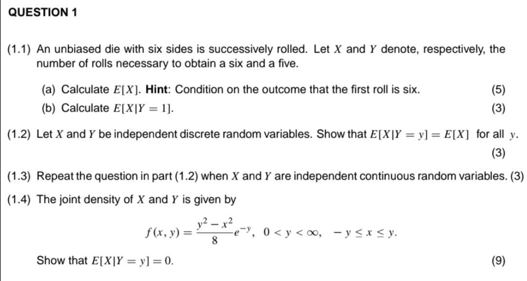 Solved QUESTION 1 (1.1) An unbiased die with six sides is | Chegg.com