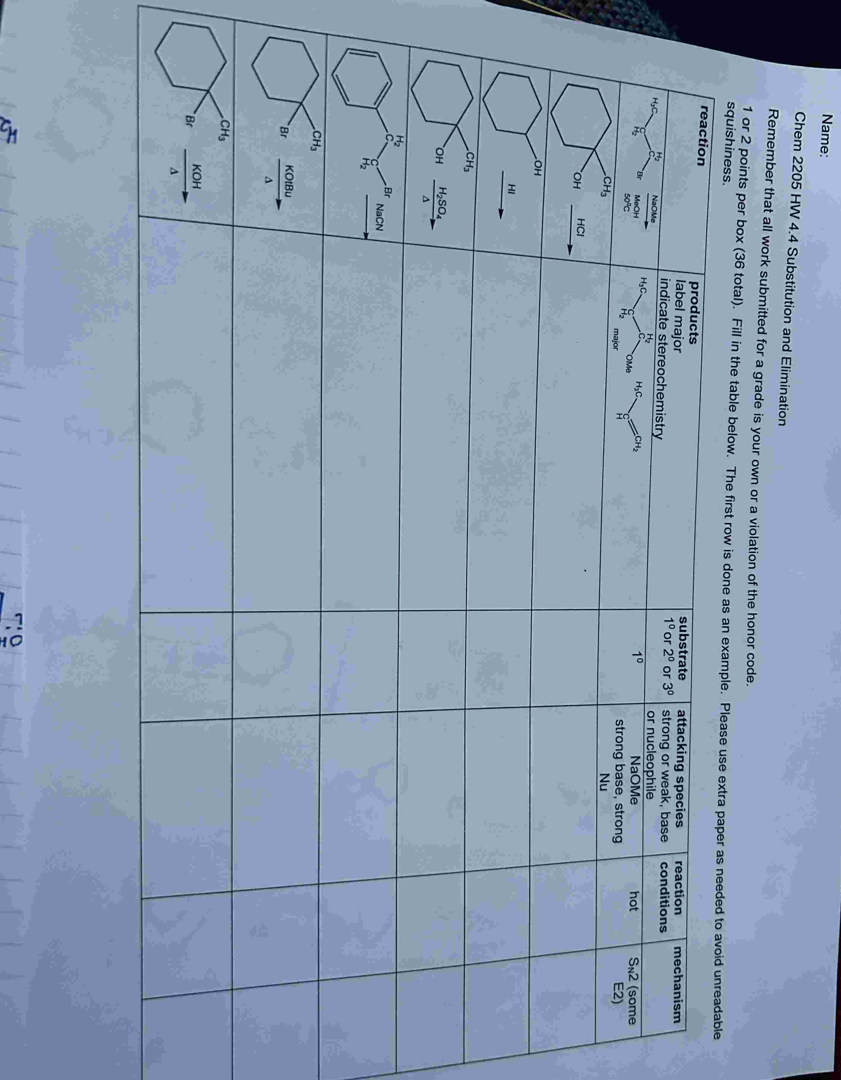 Solved Name:Chem 2205 ﻿HW 4.4 ﻿Substitution and | Chegg.com