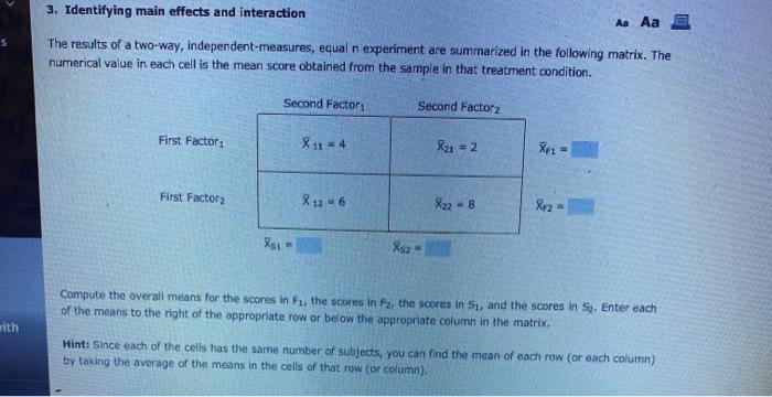 Solved 3. Identifying main effects and interaction Aa Aa 5 | Chegg.com