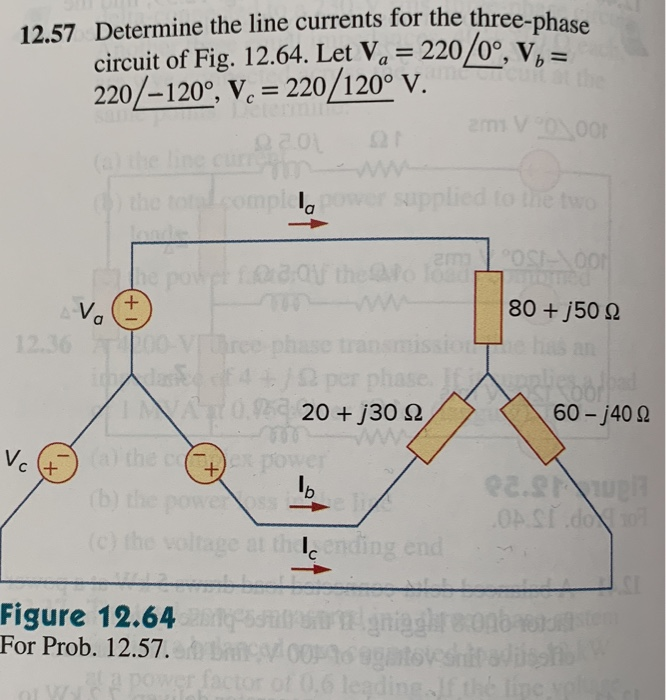 Solved 12.57 Determine the line currents for the three-phase | Chegg.com