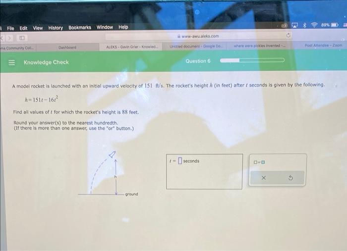 Solved A model rocket is launched with an initial upward | Chegg.com