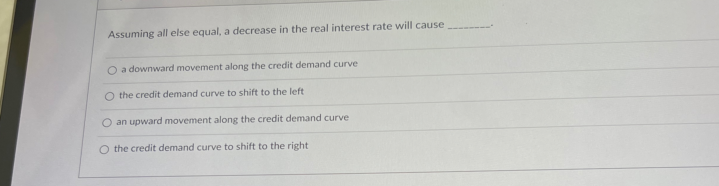 Solved Assuming all else equal, a decrease in the real | Chegg.com