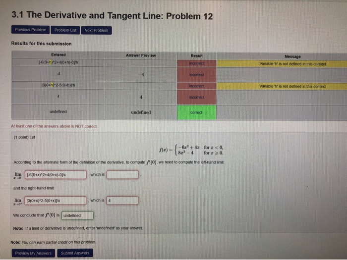 Solved 3.1 The Derivative and Tangent Line: Problem 12 | Chegg.com