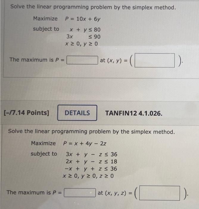 Solved Solve the linear programming problem by the simplex | Chegg.com