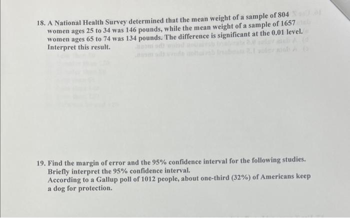 18. A National Health Survey determined that the mean | Chegg.com