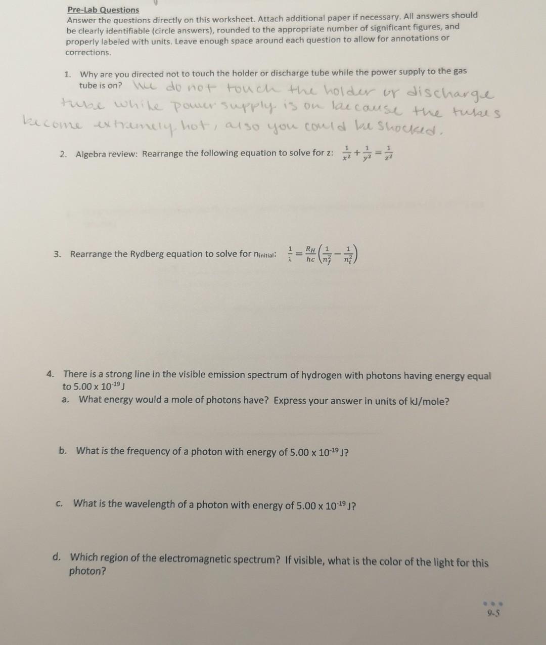 Solved Pre-Lab Questions Answer the questions directly on | Chegg.com