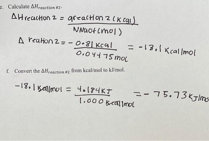 Solved e. Calculate AH reaction #1 using: AH reaction #1 AH | Chegg.com