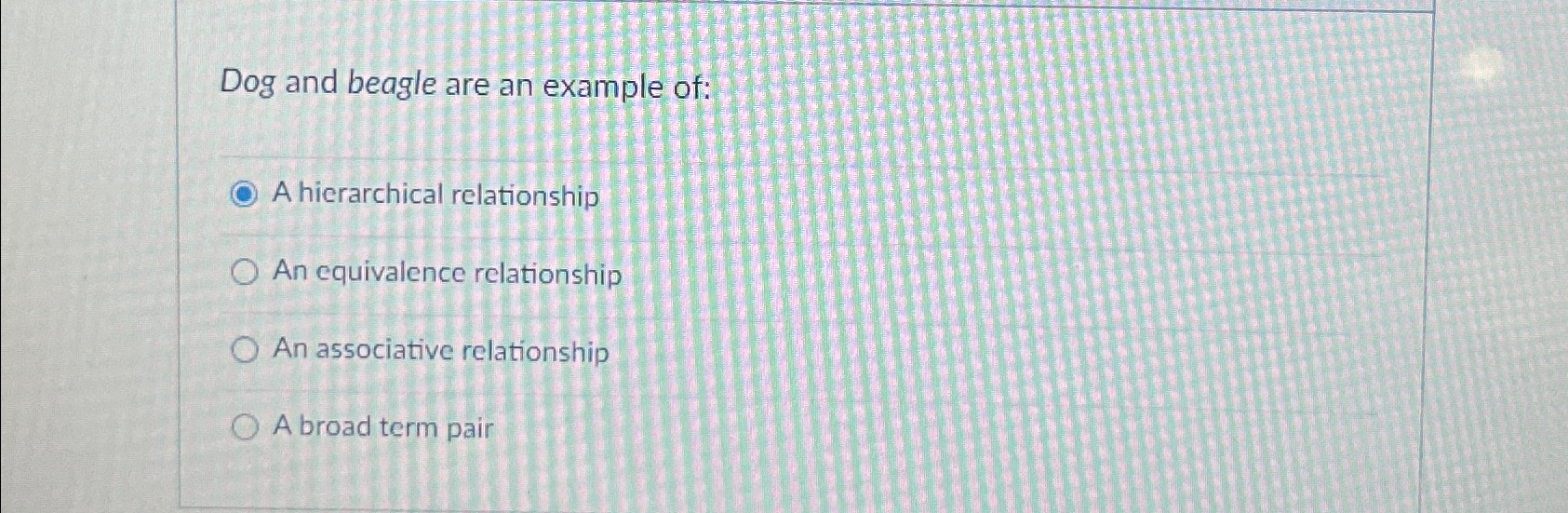 Solved Dog and beagle are an example of:A hierarchical | Chegg.com