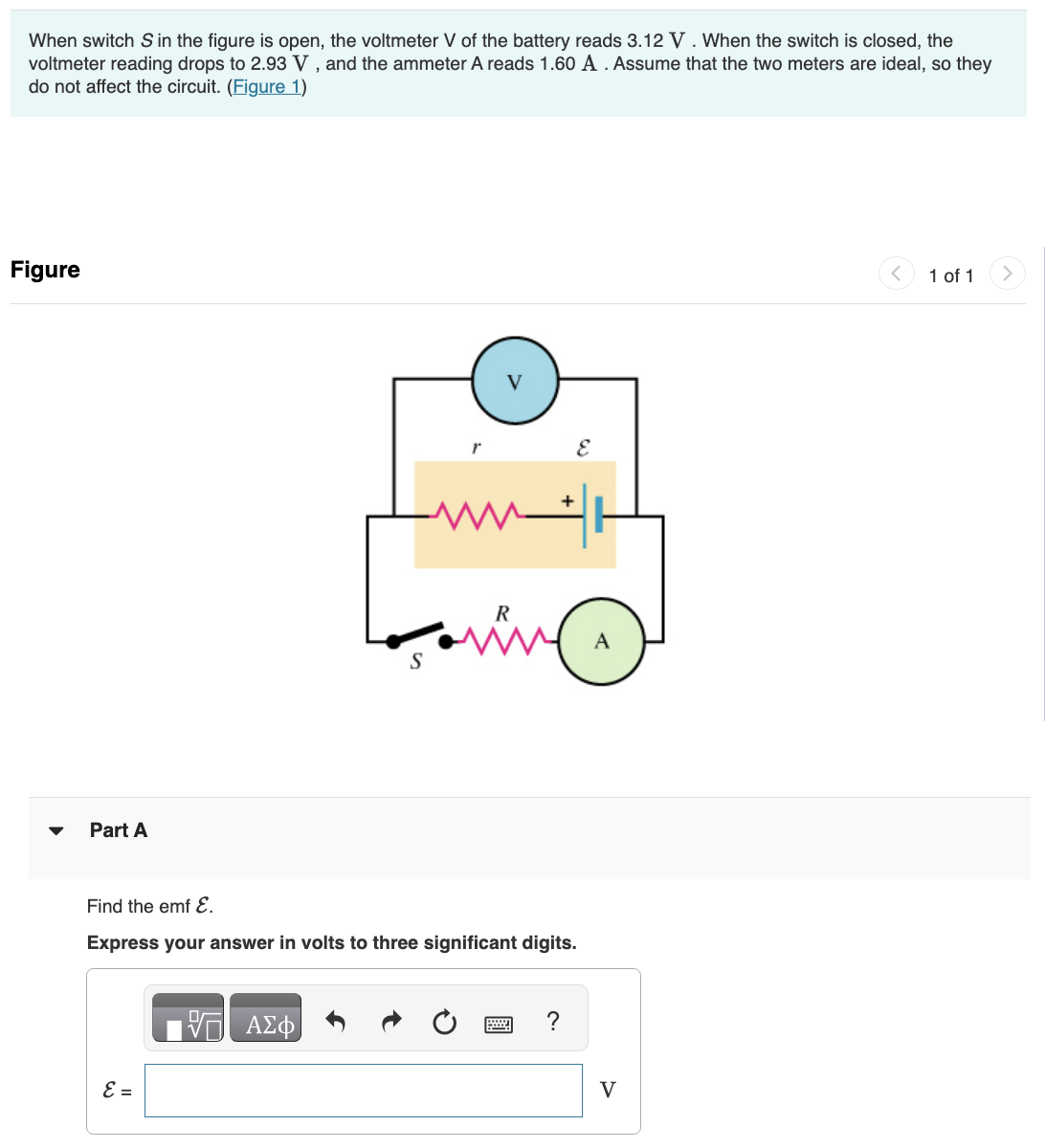 Solved When switch S ﻿in the figure is open, the voltmeter V | Chegg.com