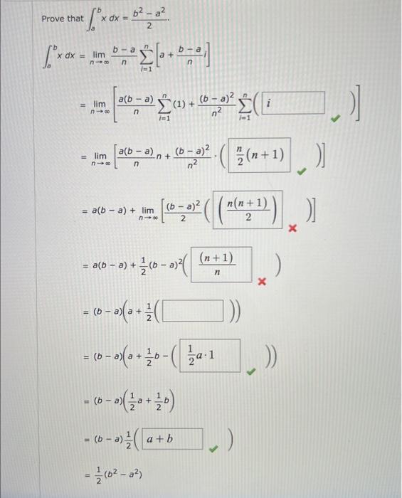 Solved Prove that ∫abxdx=2b2−a2 | Chegg.com
