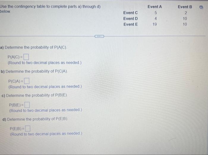 Solved Use the contingency table to complete parts a) | Chegg.com