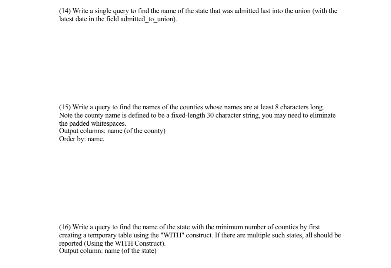 Solved Please use PostgreSQL(14) ﻿Write a single query to | Chegg.com